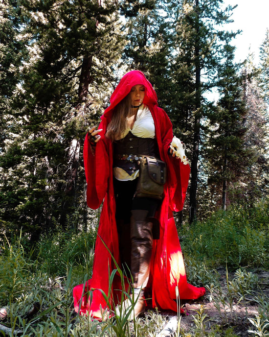 Red Occult Robe with Oversized Sleeves and Giant Hood, red witch robe ...